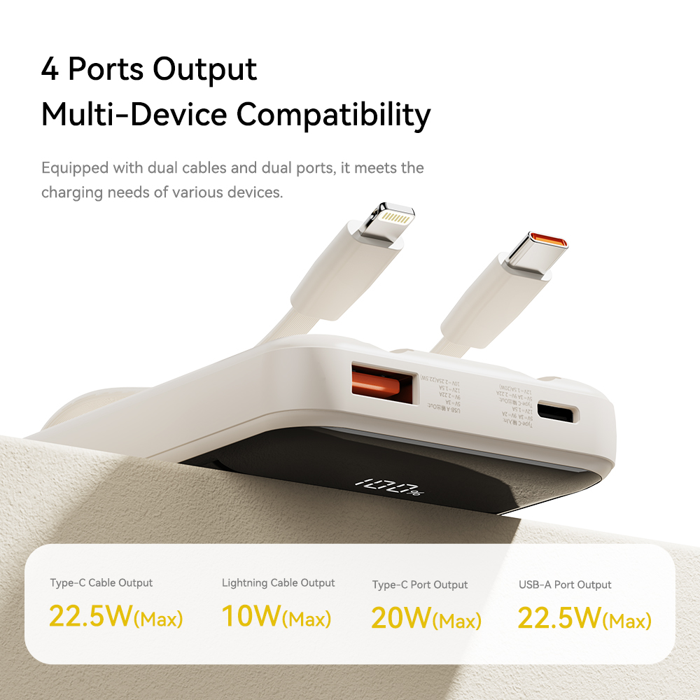 Rock Space P65 PD Fast Charging Power Bank with Built-in Cables ...