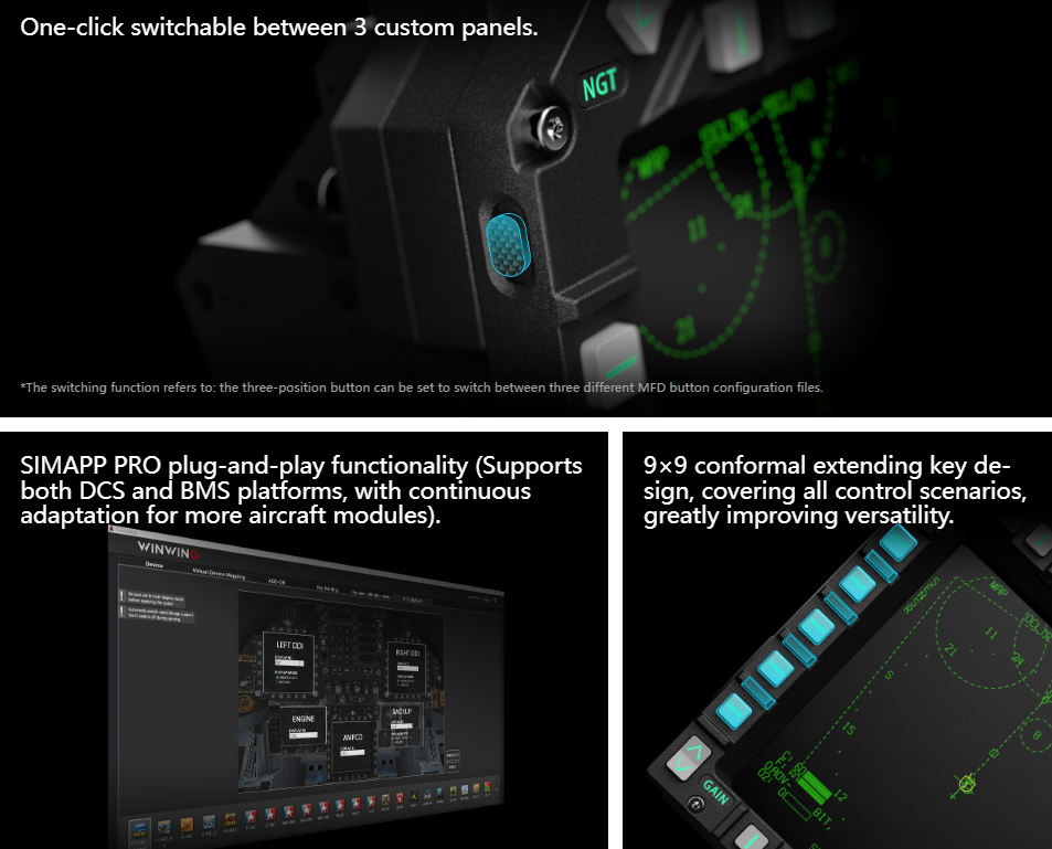 WINWING MFD1 (With USB3.0 Display) Multi functional panel simulates ...