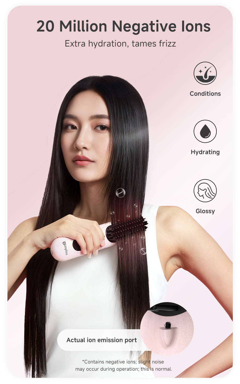 Simplus Cordless Hair Straightener Brush 20 Million Negative Ions 6 ...
