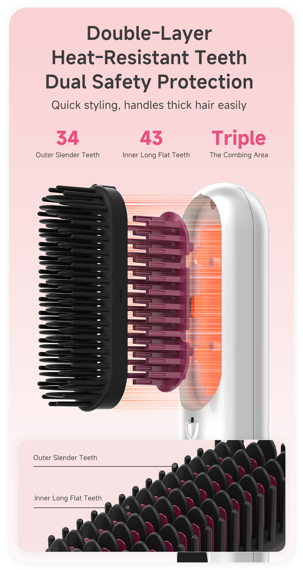Simplus Cordless Hair Straightener Brush 20 Million Negative Ions 6 ...
