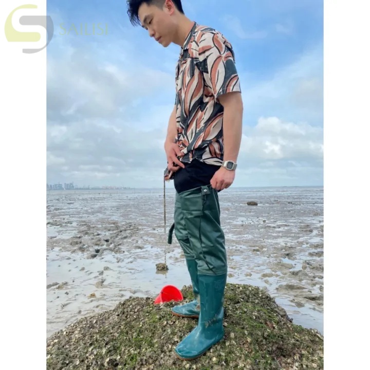 80CM Extended Fishing Wader Pants with Non-Slip Boots - Waterproof PVC ...