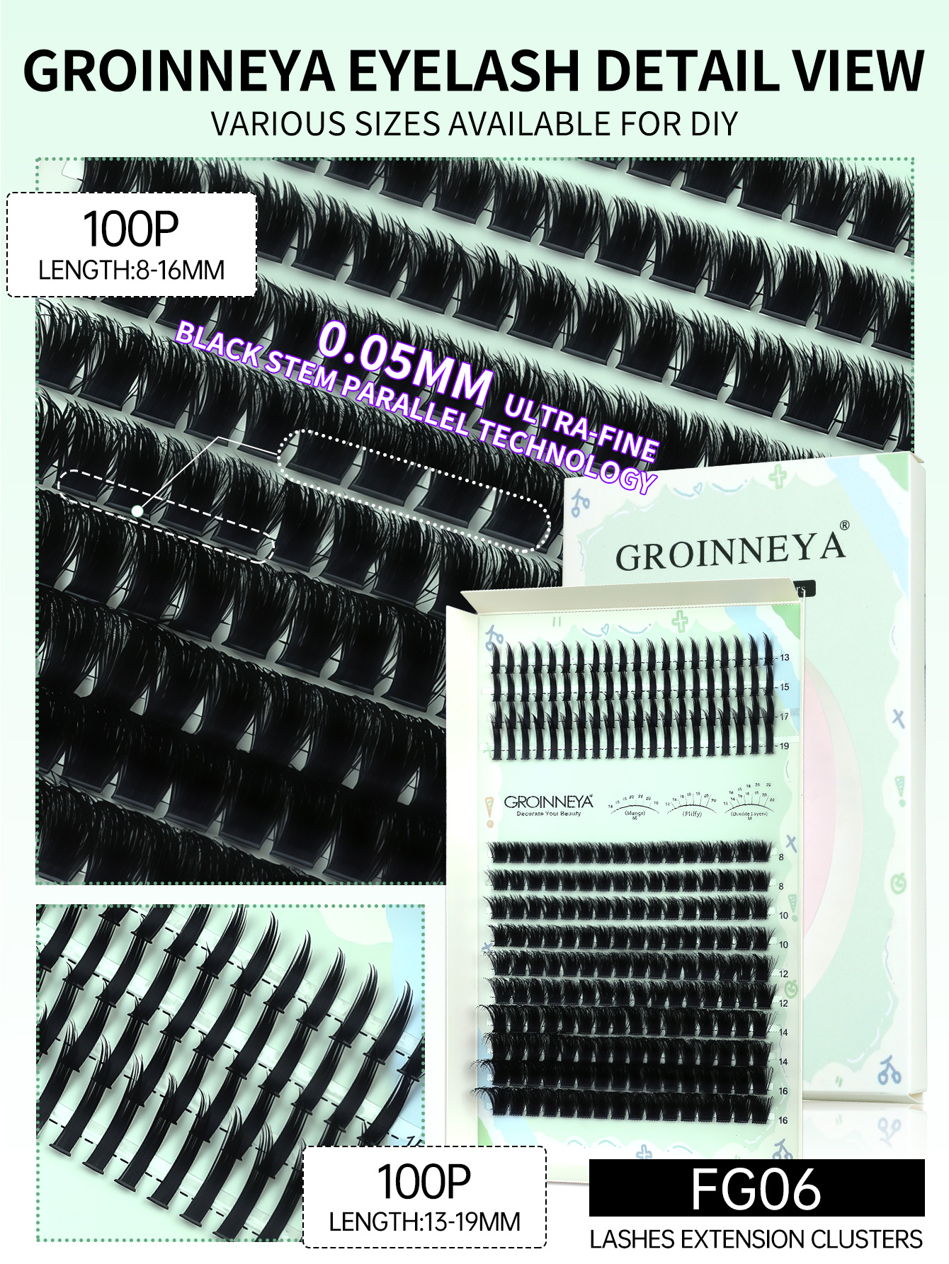 GROINNEYA Voluminous Lash Clusters Kit With Spikes Cat Eye Anime ...