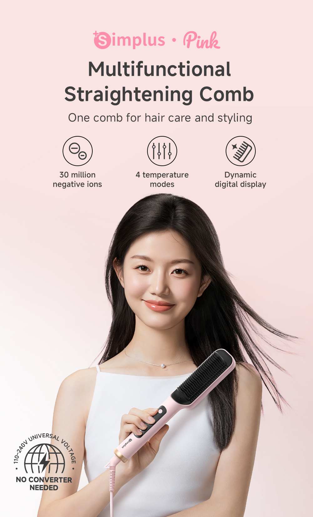 Simplus Hair Brush Straightener Negative Ion Anti-Scalding Hair Brush ...