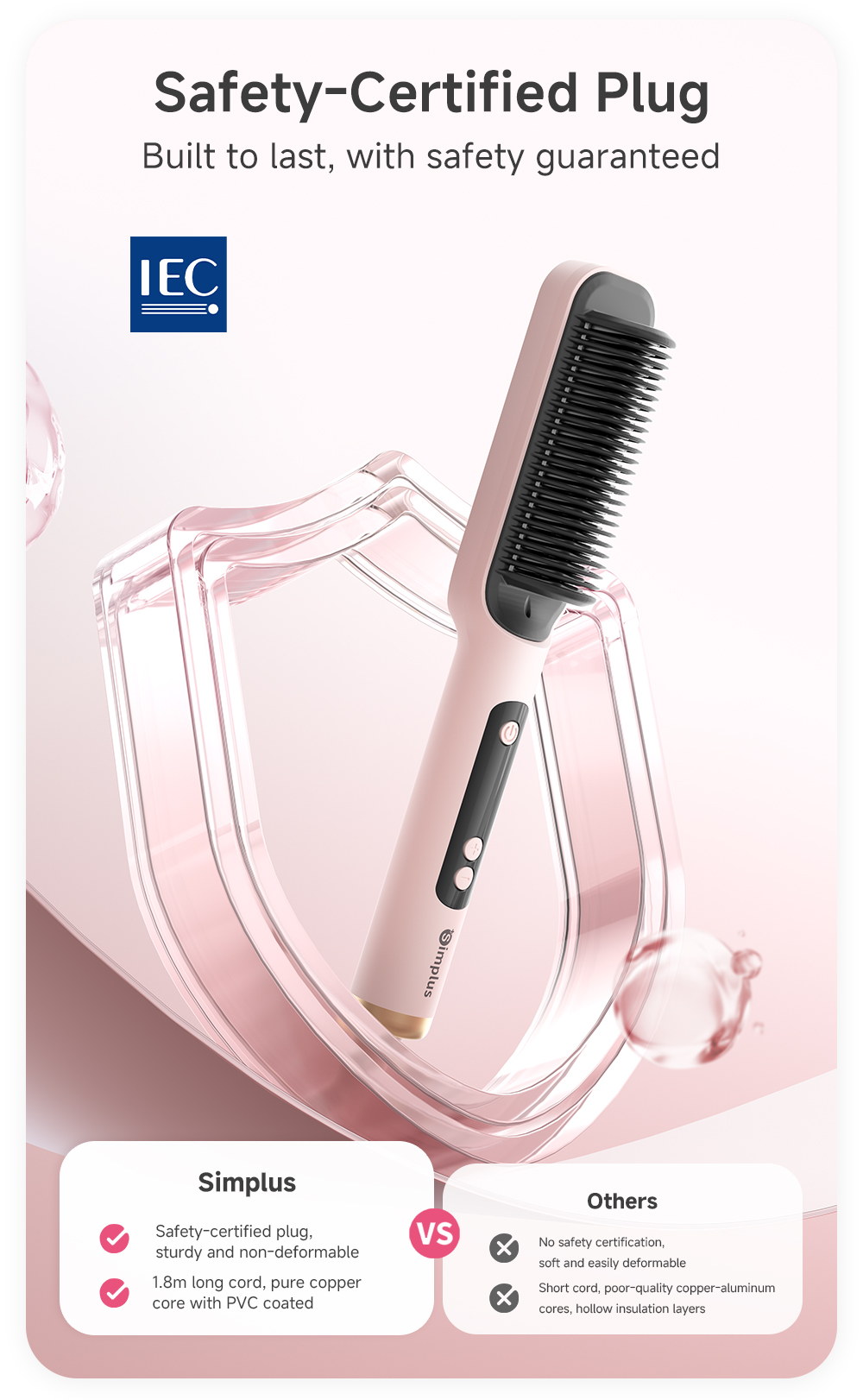Simplus Hair Brush Straightener Negative Ion Anti-Scalding Hair Brush ...