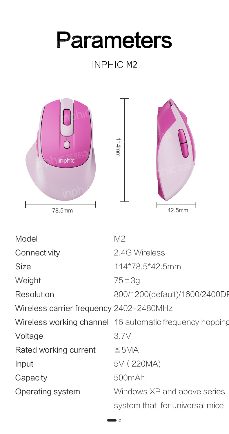 inphic Wireless Mouse Rechargeable 2400dpi Silent Click Ergonomic ...