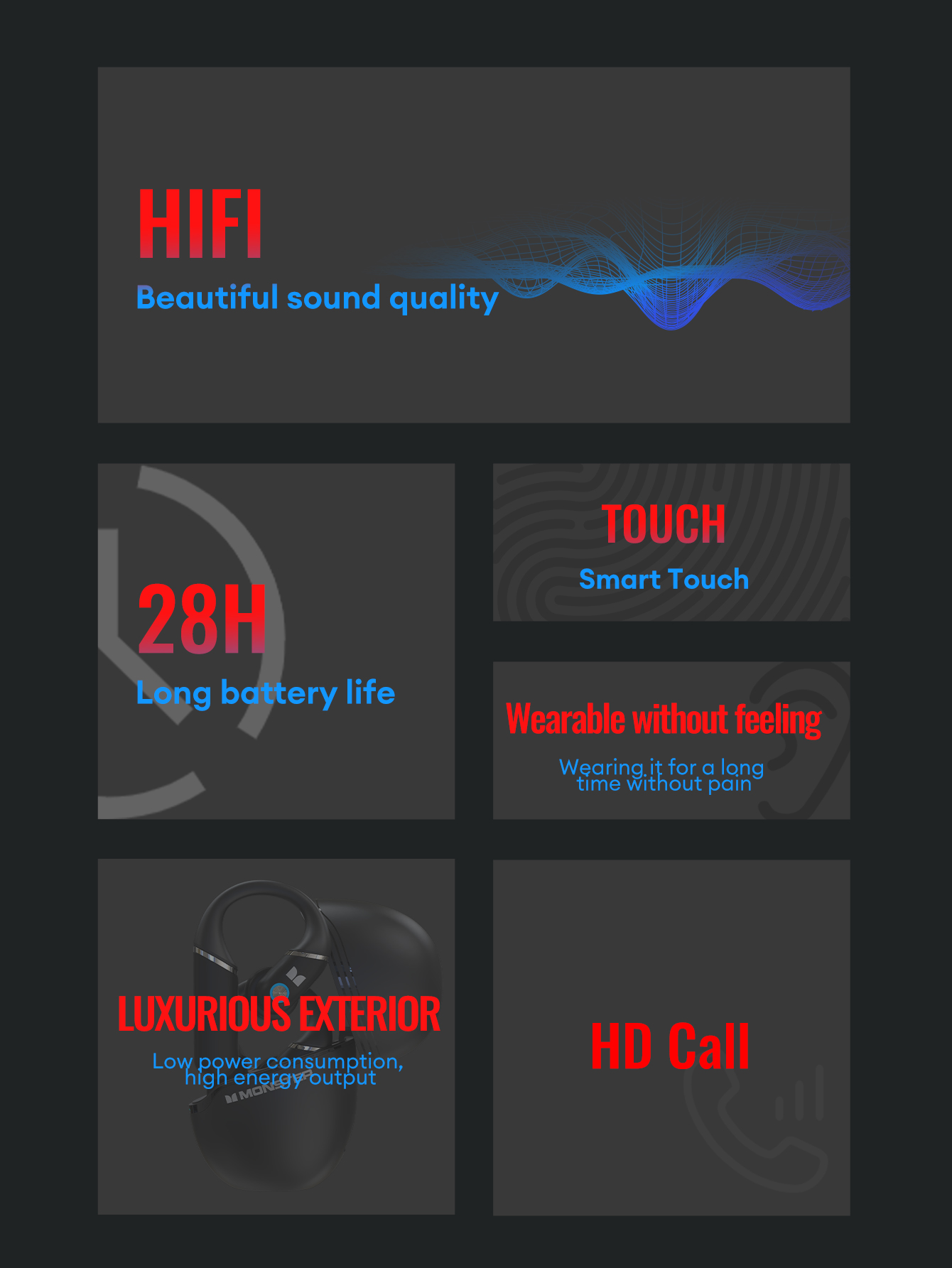 Monster XKO05 Upgraded Wireless Earbuds Bluetooth 5.4 Sports Gaming ...