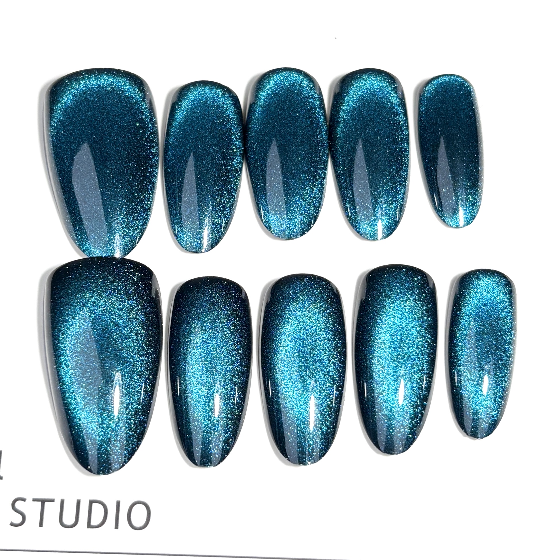 10pcs Handmade Fake Nail Glass Beads Cat Eye Long Short Nail Fashion ...