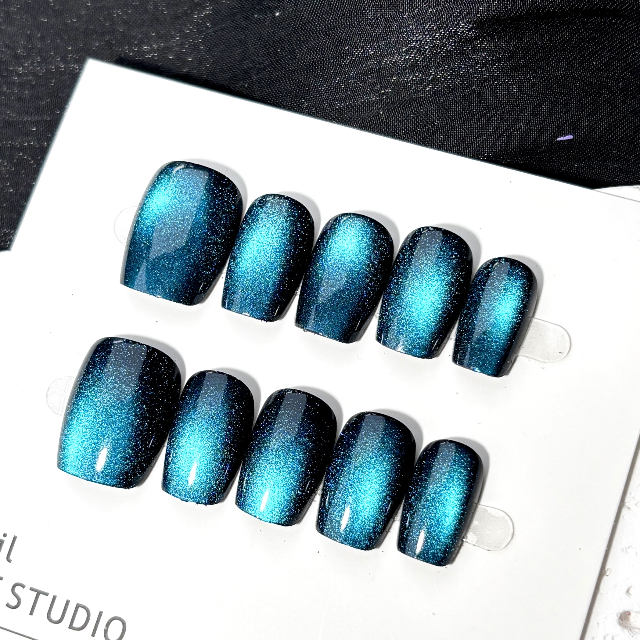 10pcs Handmade Fake Nail Glass Beads Cat Eye Long Short Nail Fashion ...