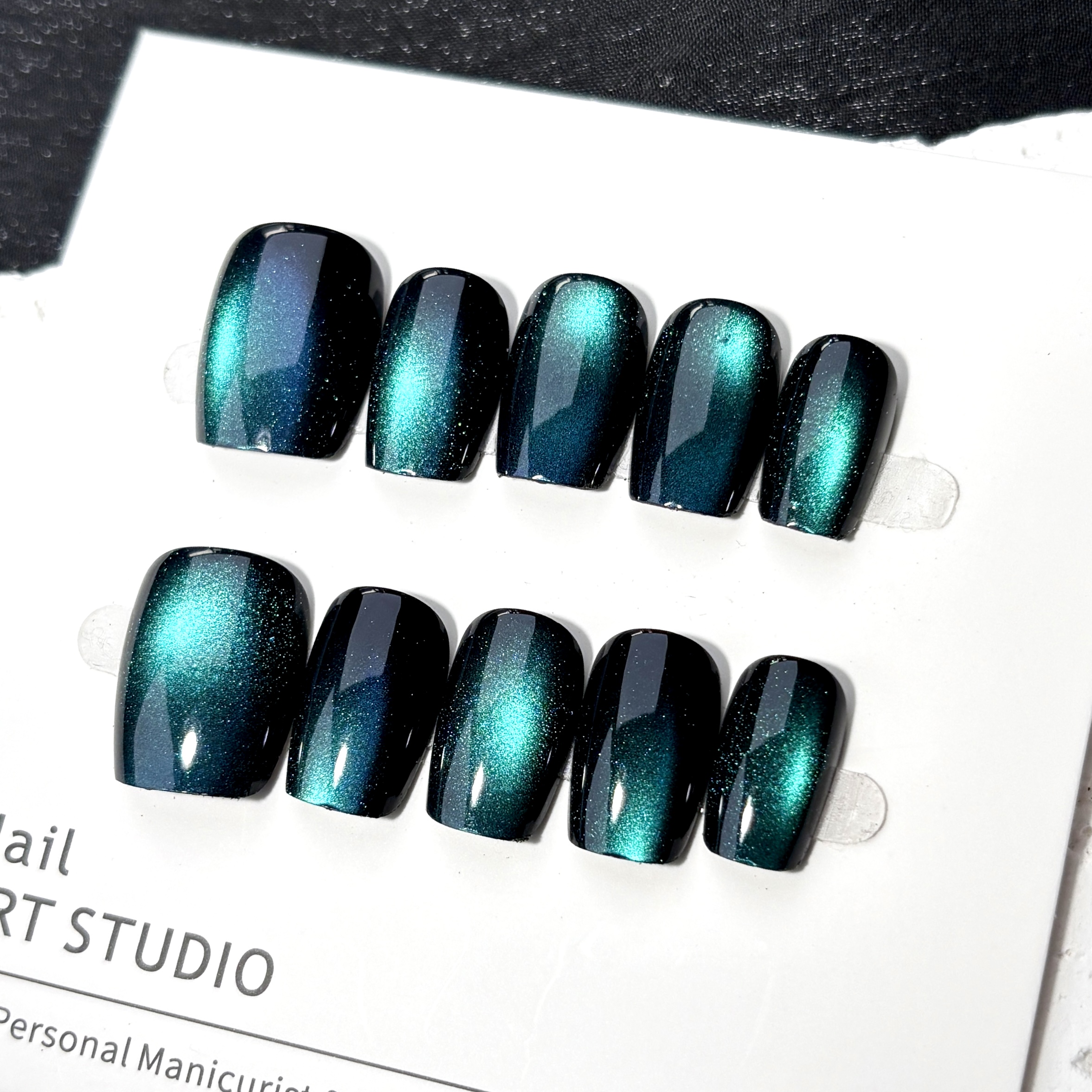 10pcs Handmade Fake Nail Glass Beads Cat Eye Long Short Nail Fashion ...