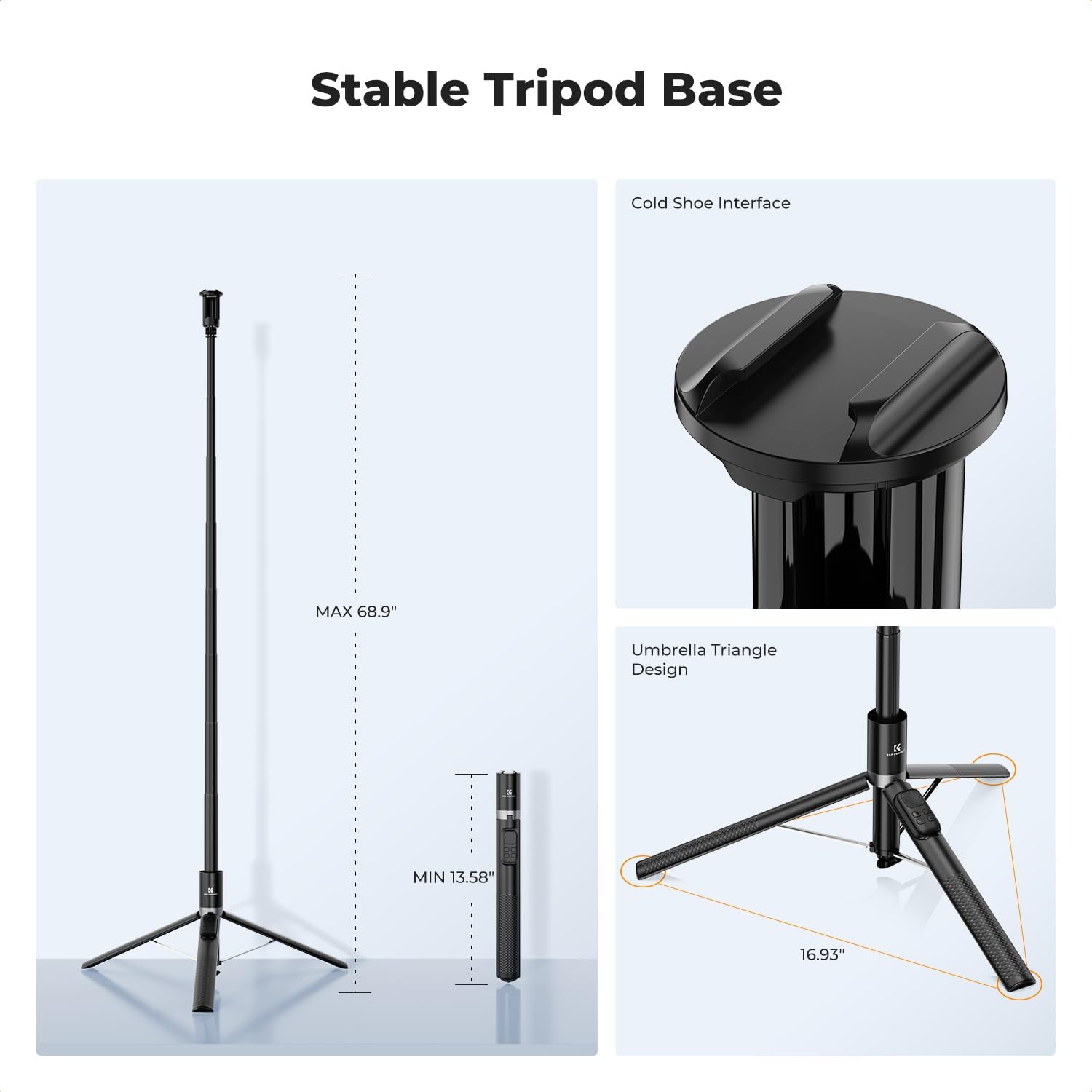 K&F 69" Selfie Stick Tripod w/ Bluetooth Remote. Quick Setup, 360 ...