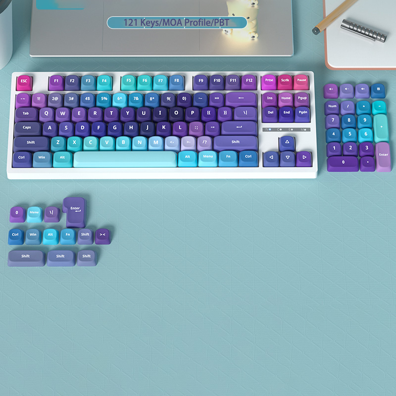 121 Keys Colorful MOA Profle Keycaps Blue Charm Dye Sub PBT Keycaps for ...
