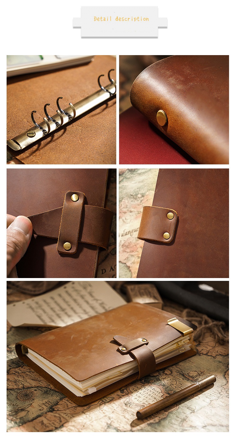 Genuine Leather Rings Notebook A5 Spiral Diary Brass Binder Journal ...