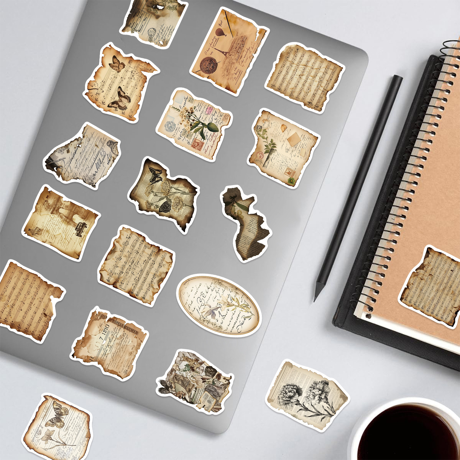 50PCS Vintage Fragments Stickers Waterproof Minimalist Newspaper ...