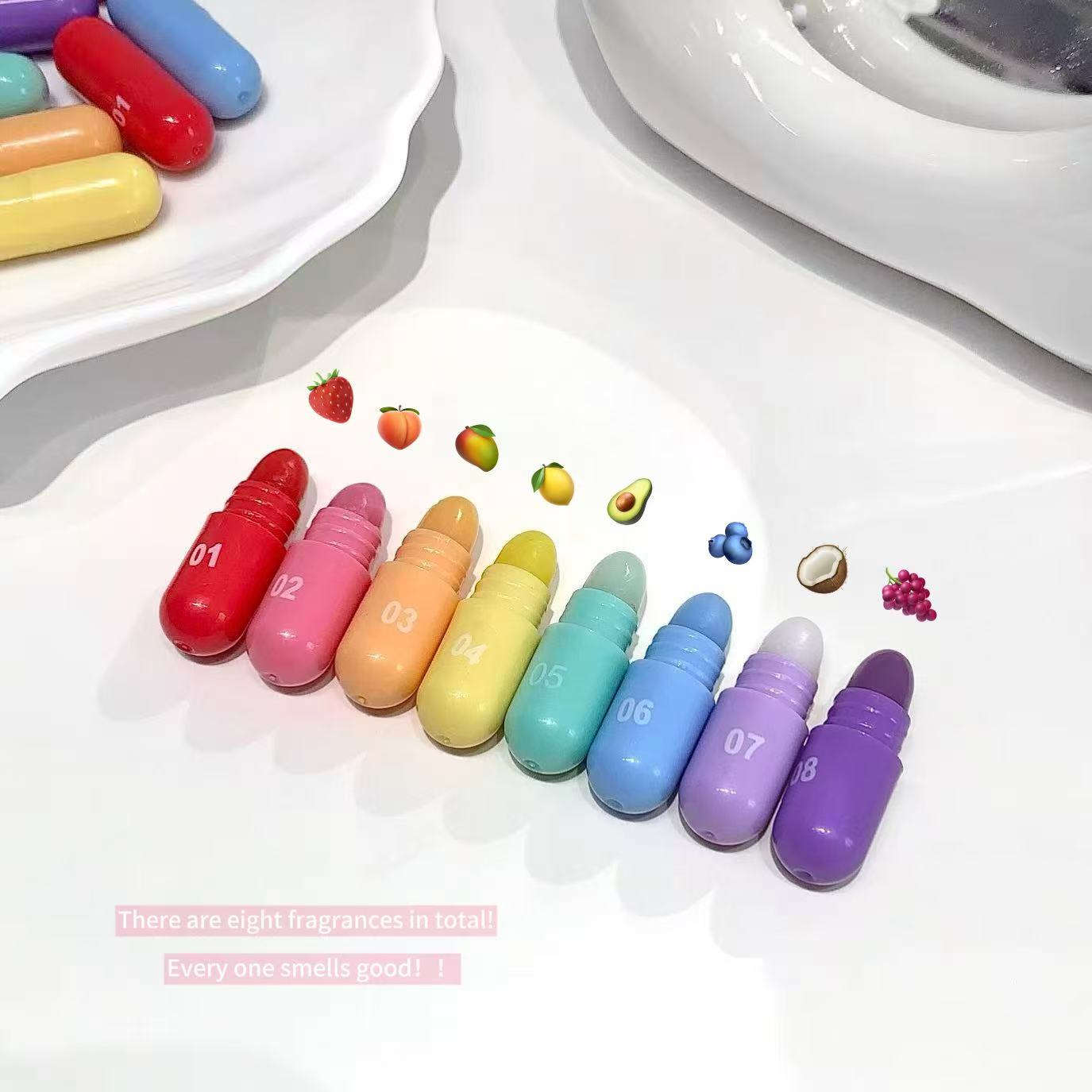 8-piece fruit lip balm set, portable fruit lipstick, refreshing and non ...
