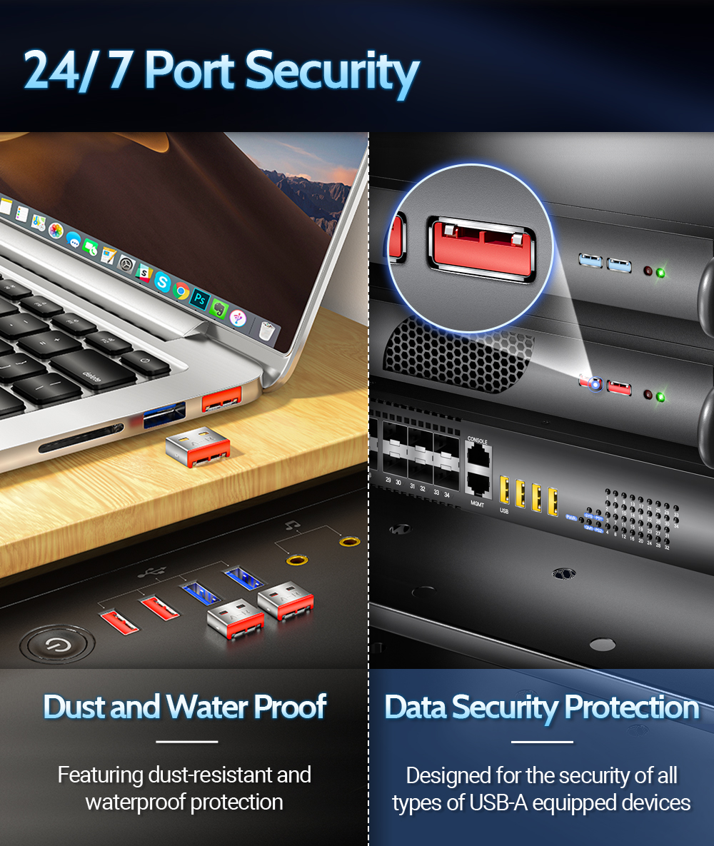 AMPCOM USB Security Insert Lock, Detachable Carbon Steel USB Dust Plug ...