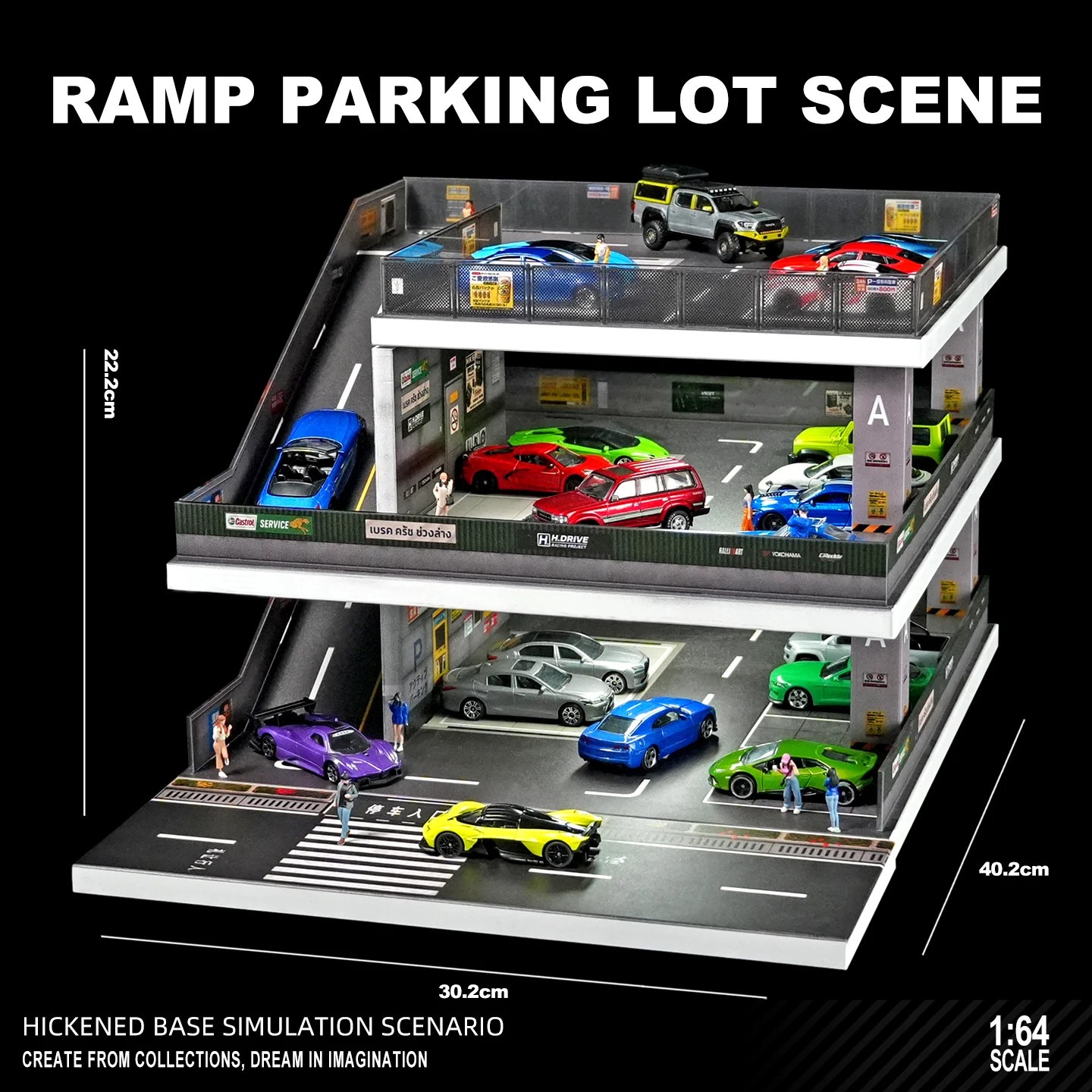 1/64 Diorama Diecast Garage Model LED Multi-Story Parking Lot Scene ...