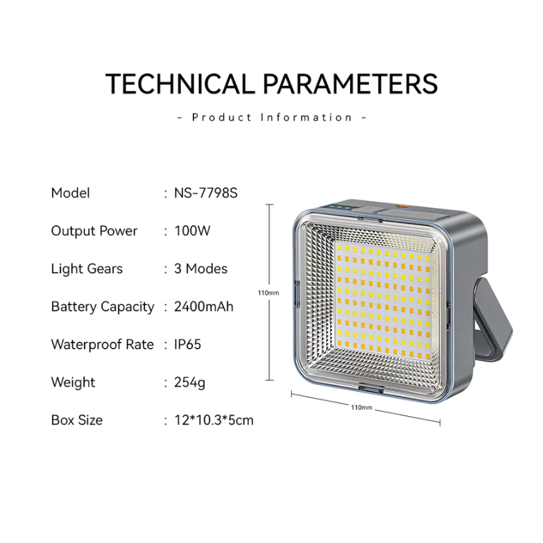 NSS 100W Solar LED Lamp With Hook Waterproof Camping Garden Light ...