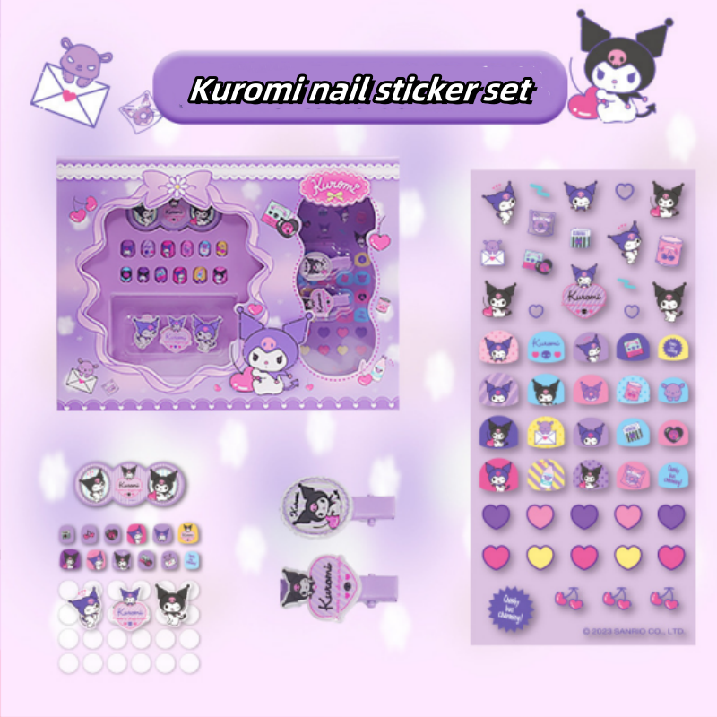 Kuromi children Girls Nail Sticker 3D Designs Non Toxic Nail Set ...