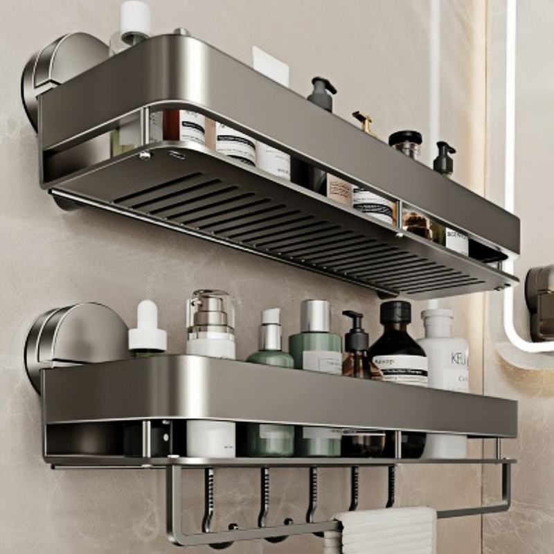 Suction Cup Upgraded Height Bathroom Rack Wall-mounted No-drill ...