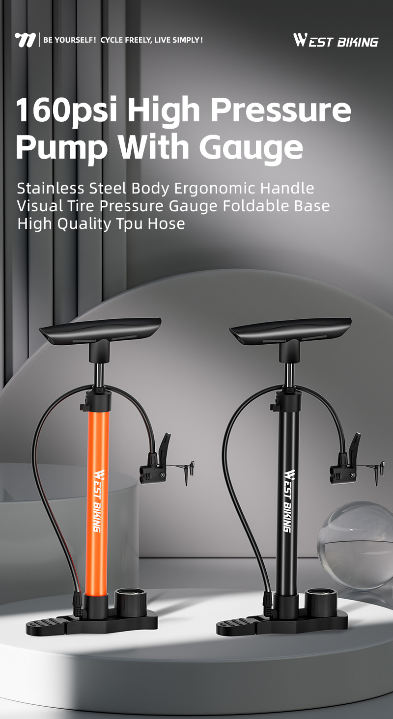 WEST BIKING Bicycle Pump 160PSI High Pressure Pump With Pressure Gauge Road Bike Mountain Bike ...