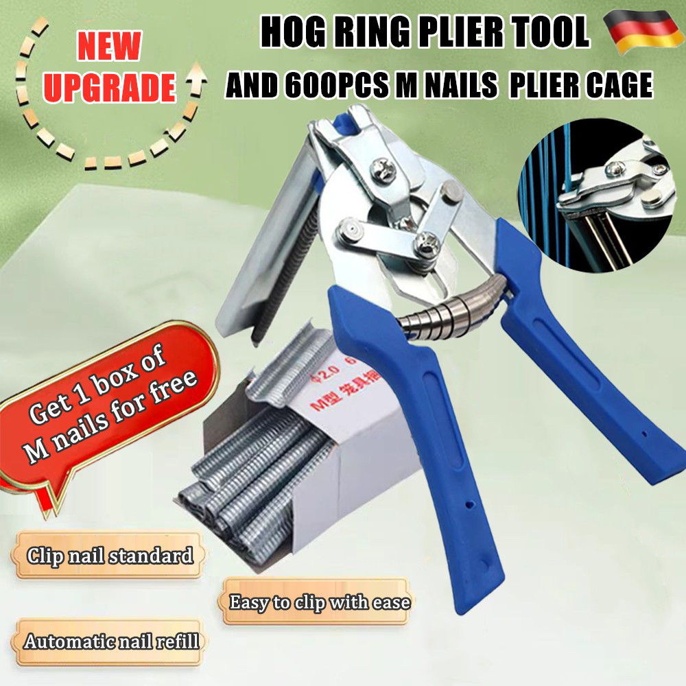 Heavy Duty Anti Slip Hog Ring Plier + 600pcs M Clips - Poultry Chicken ...