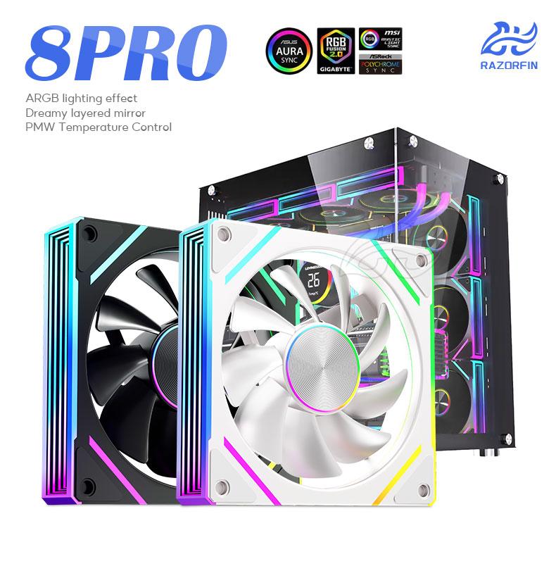 8Pro 120mm ARGB chassis fan infinite reverse blades computer PC CPU ...