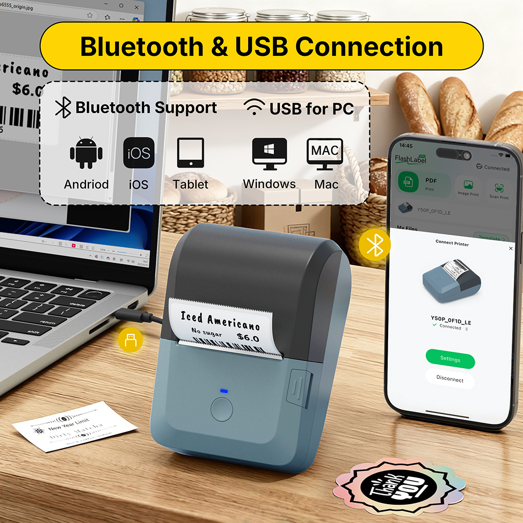 FLASHLABEL MINI Bluetooth Portable Inkless Printer Label Printer ...