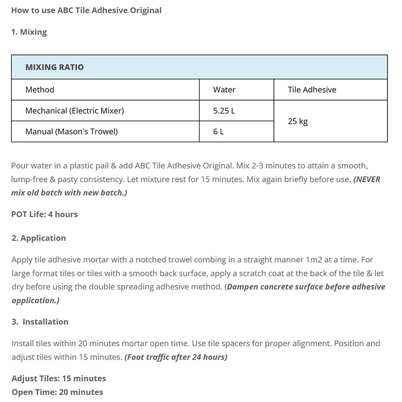 ABC Tile Adhesive Original & Heavy-Duty for Floor & Wall Tile ...