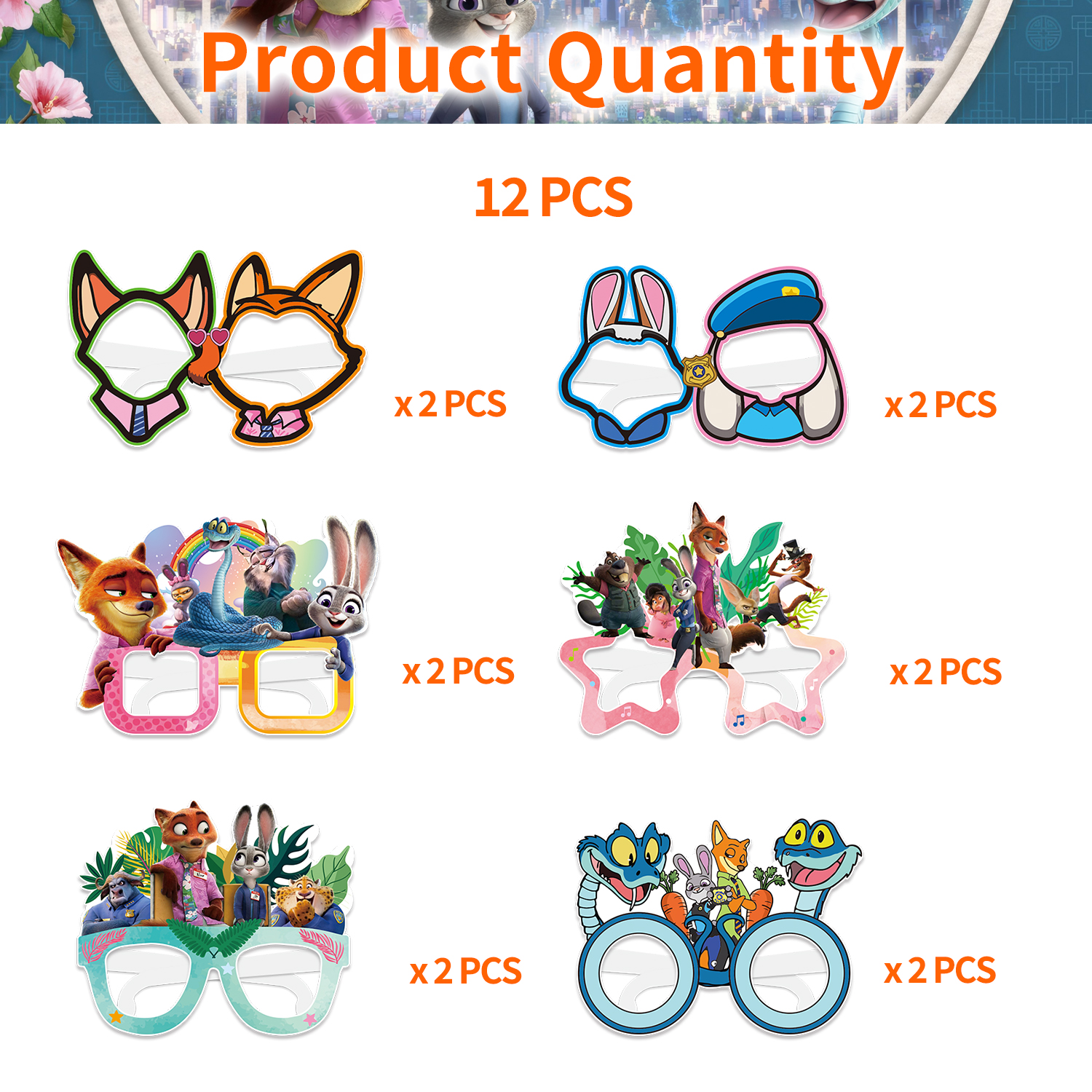 12pcs Zootopia 2 Party Theme Decoration Cartoon Take Photos Paper ...