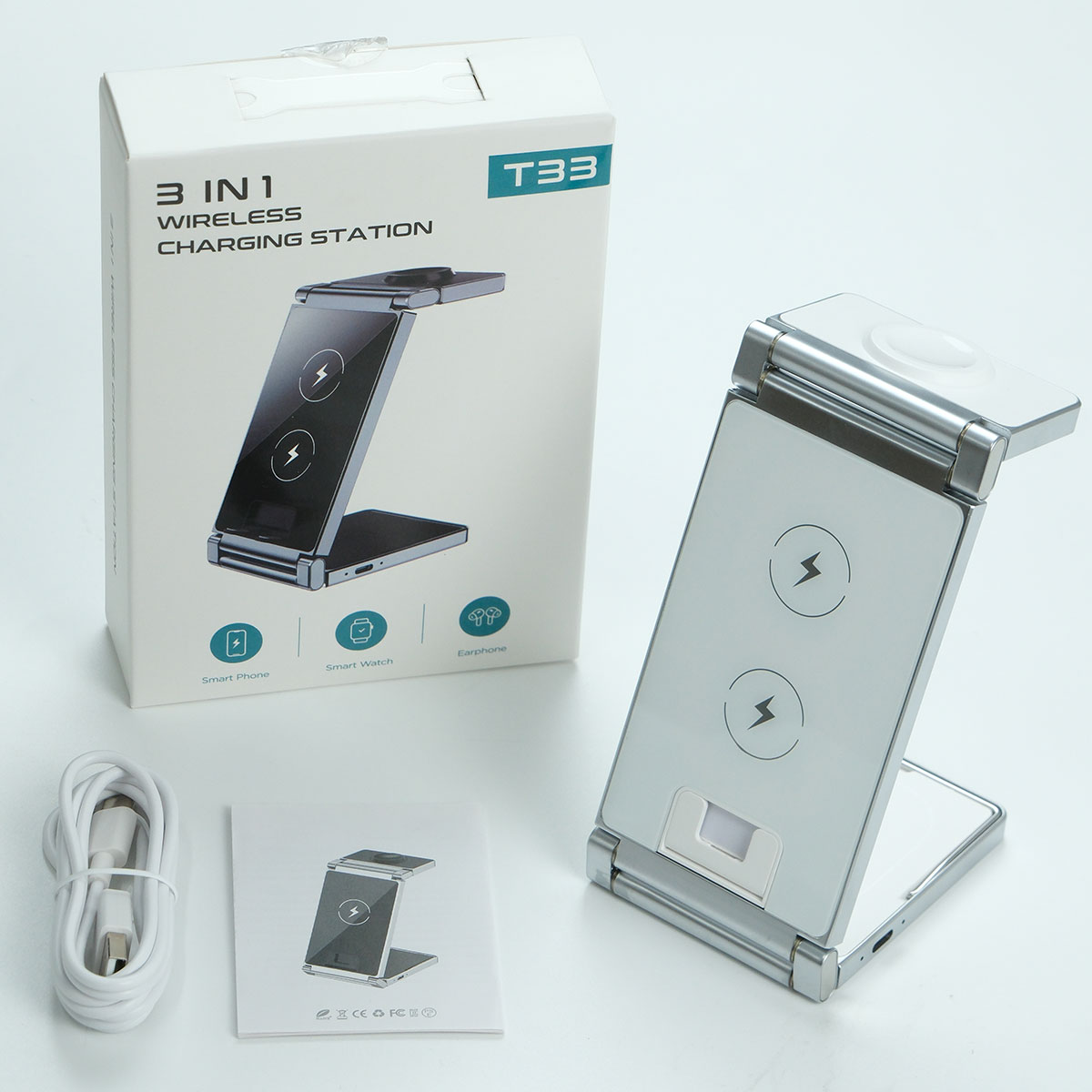 3 in 1 Wireless Foldable Charging Stand, Fast Charger for Phones, Watch ...