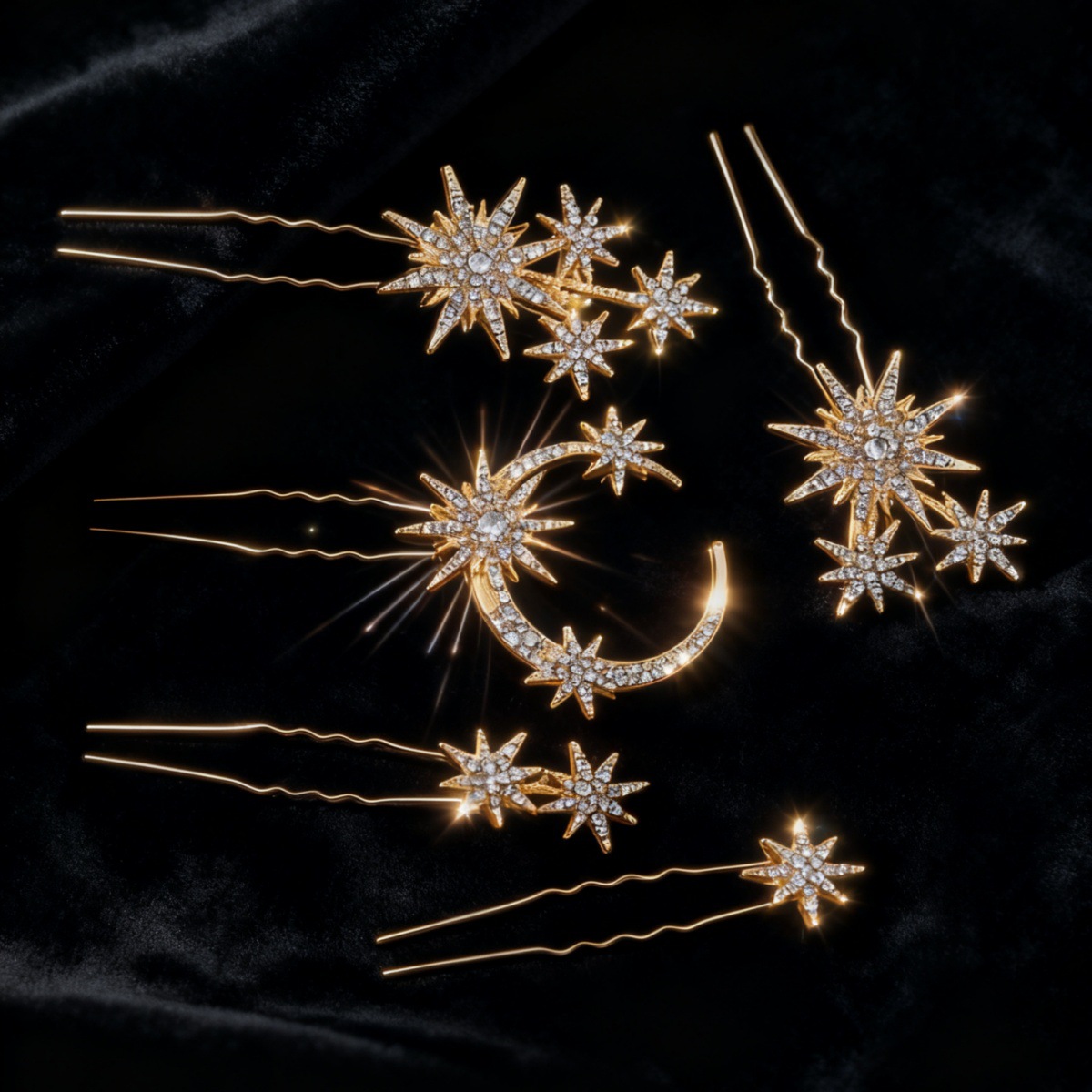 Creative Hair Clip Set for Women Geometric Moon Star Rhinestone Hair ...