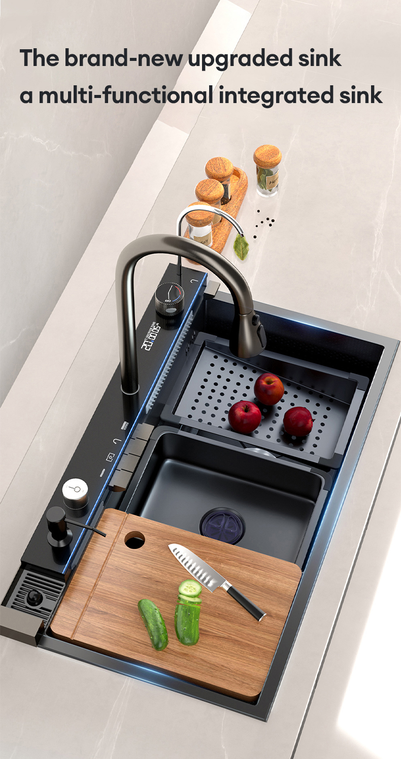 GAA Modern Smart Kitchen Sink Faucet Lababo 304 Stainlessl Steel Piano ...