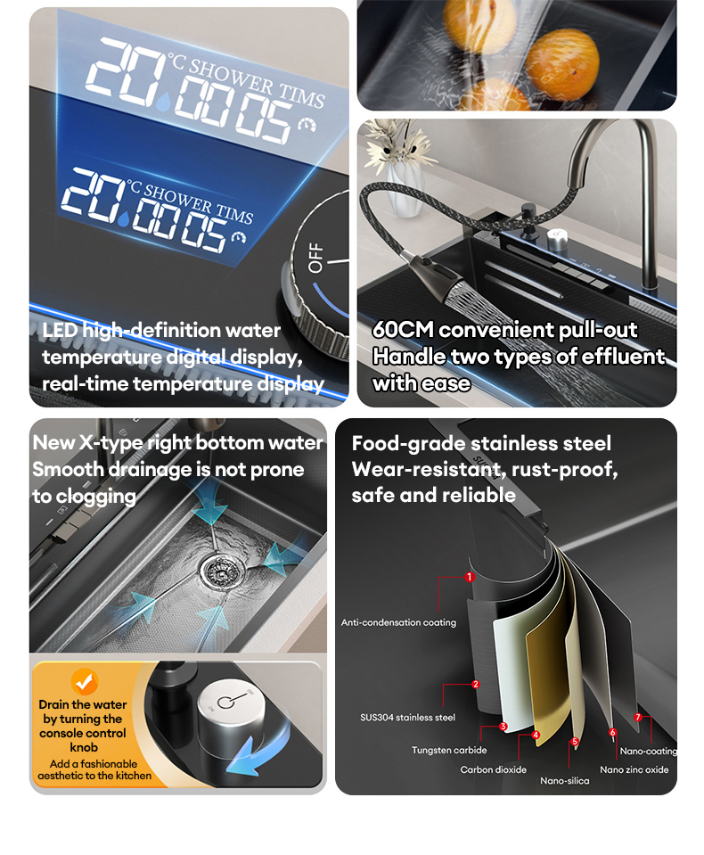 GAA Modern Smart Kitchen Sink Faucet Lababo 304 Stainlessl Steel Piano ...
