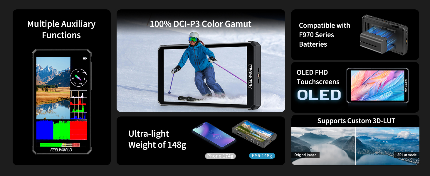 FEELWORLD PS6 5.5 Inch Camera DSLR Field Monitor OLED Vertical ...