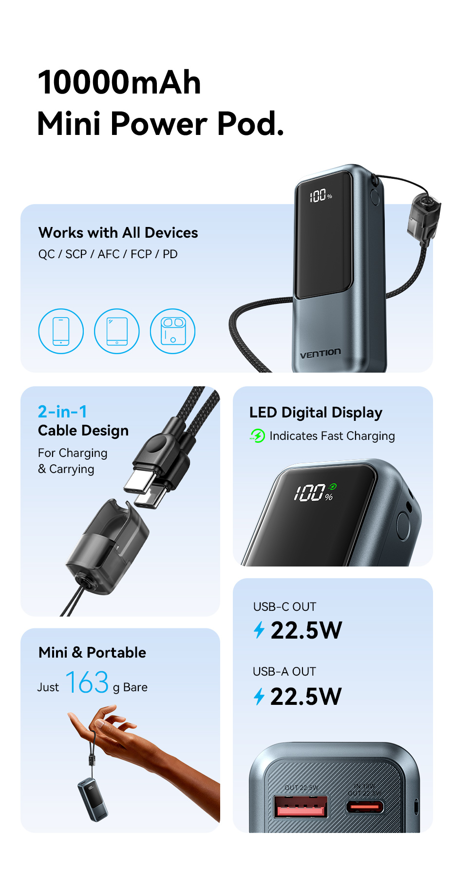 Vention Super Mini 10000mAh Power Bank 22.5w Ultra-Compact Portable ...
