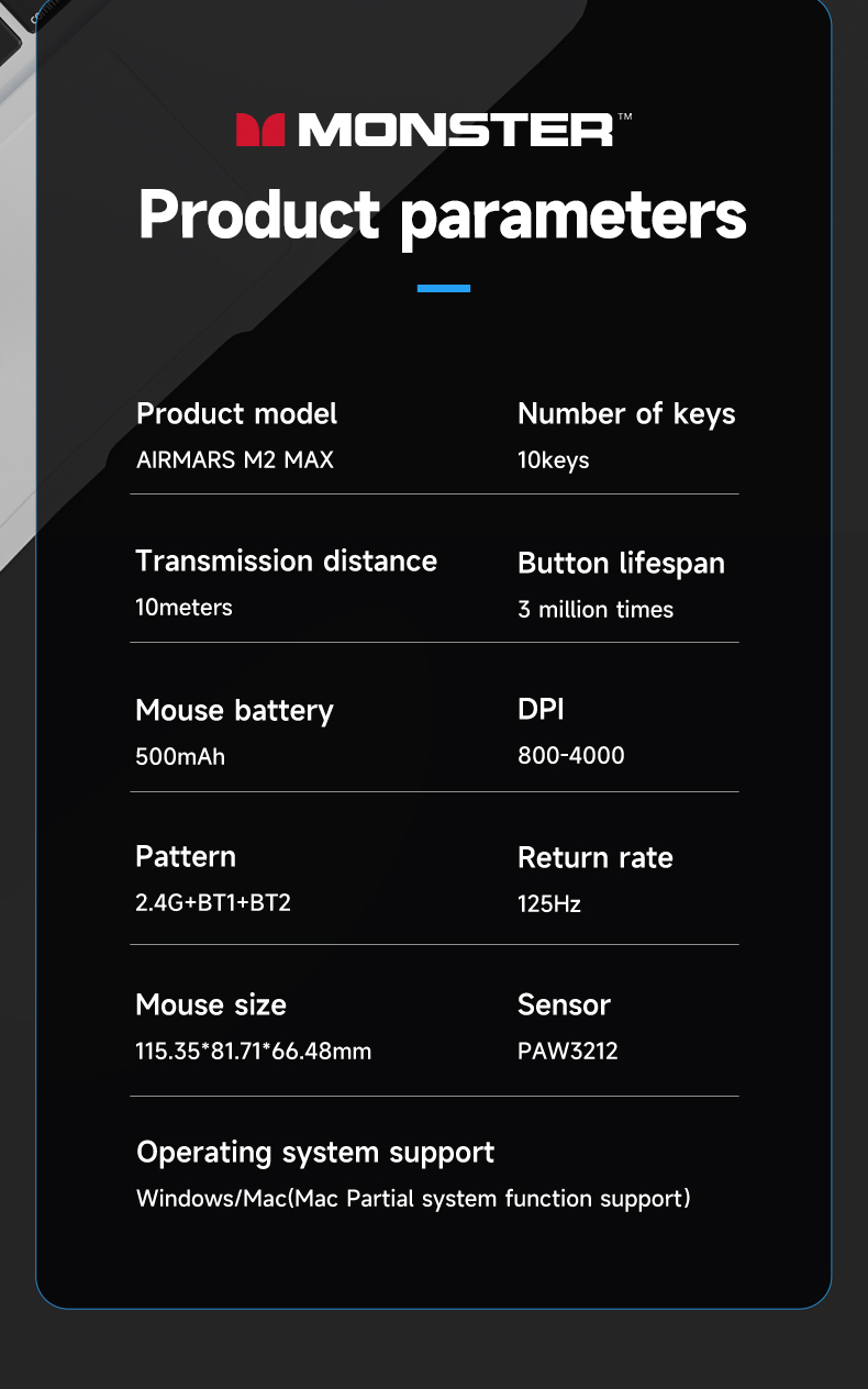 Monster M2MAX-AI Wireless Mouse Ergonomics AI Translation Voice Input ...