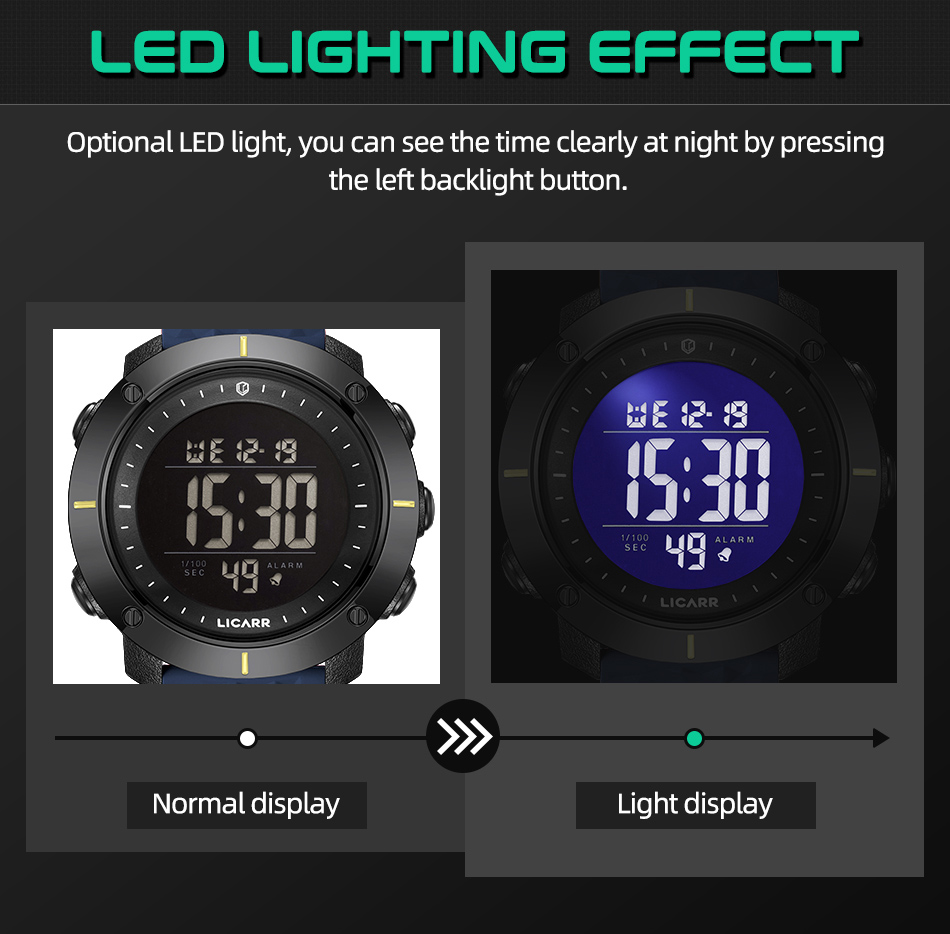 LICARR Digital Fashion Waterproof Stopwatch Alarm LED Light Calendar ...