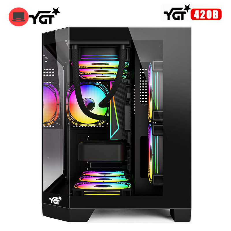 YGT Gaming PC Case Tempered Glass 270° Panoramic Room Seaview Computer ...