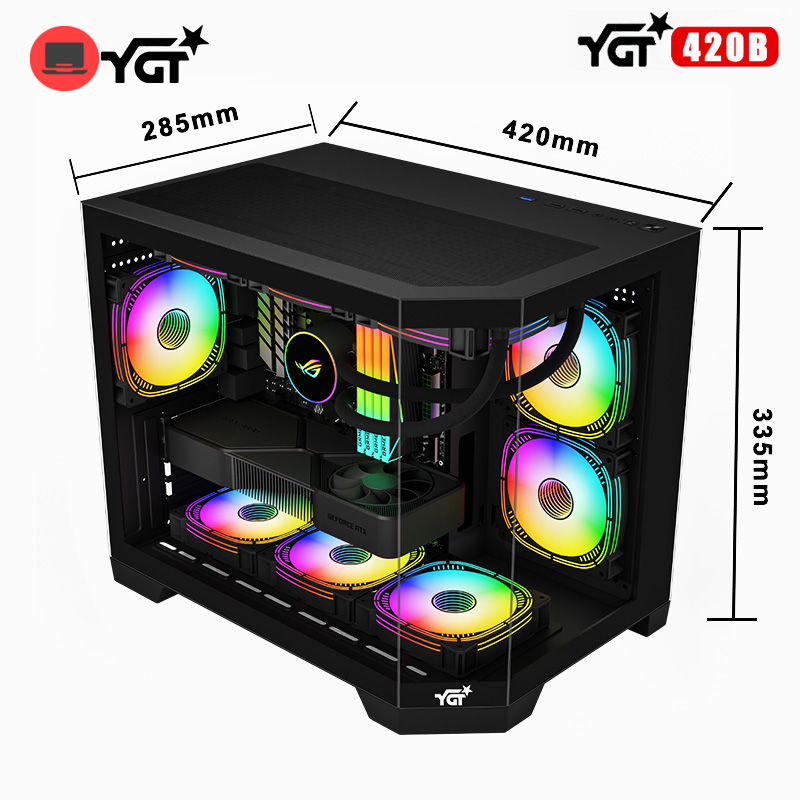 YGT Gaming PC Case Tempered Glass 270° Panoramic Room Seaview Computer ...