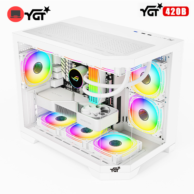 YGT Gaming PC Case Tempered Glass 270° Panoramic Room Seaview Computer ...