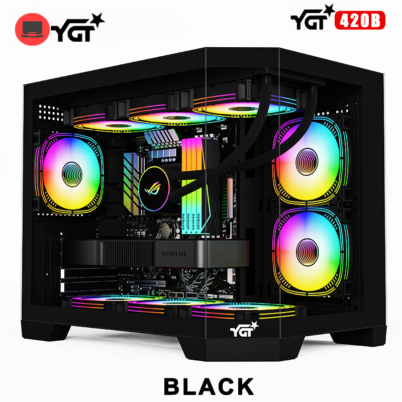 YGT Gaming PC Case Tempered Glass 270° Panoramic Room Seaview Computer ...