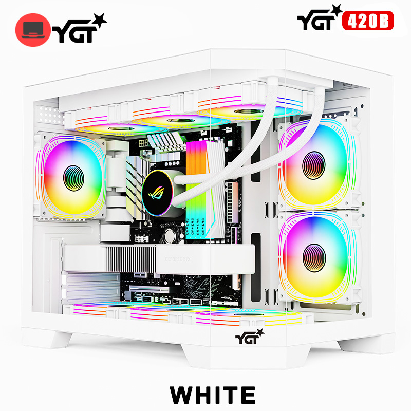 YGT Gaming PC Case Tempered Glass 270° Panoramic Room Seaview Computer ...
