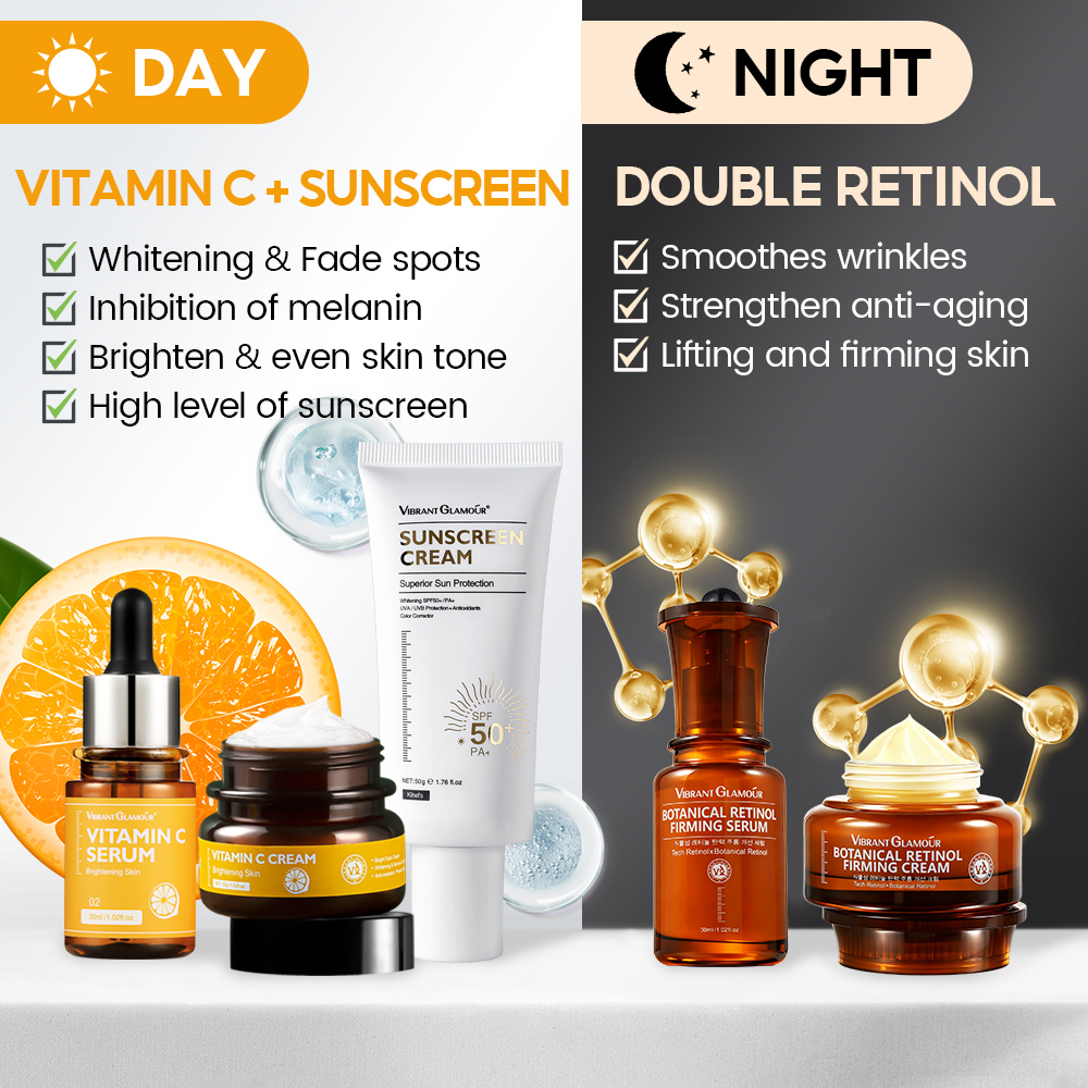 VIBRANT GLAMOUR Morning C & Night A Botanical Repair + Sunscreen 5PCS ...