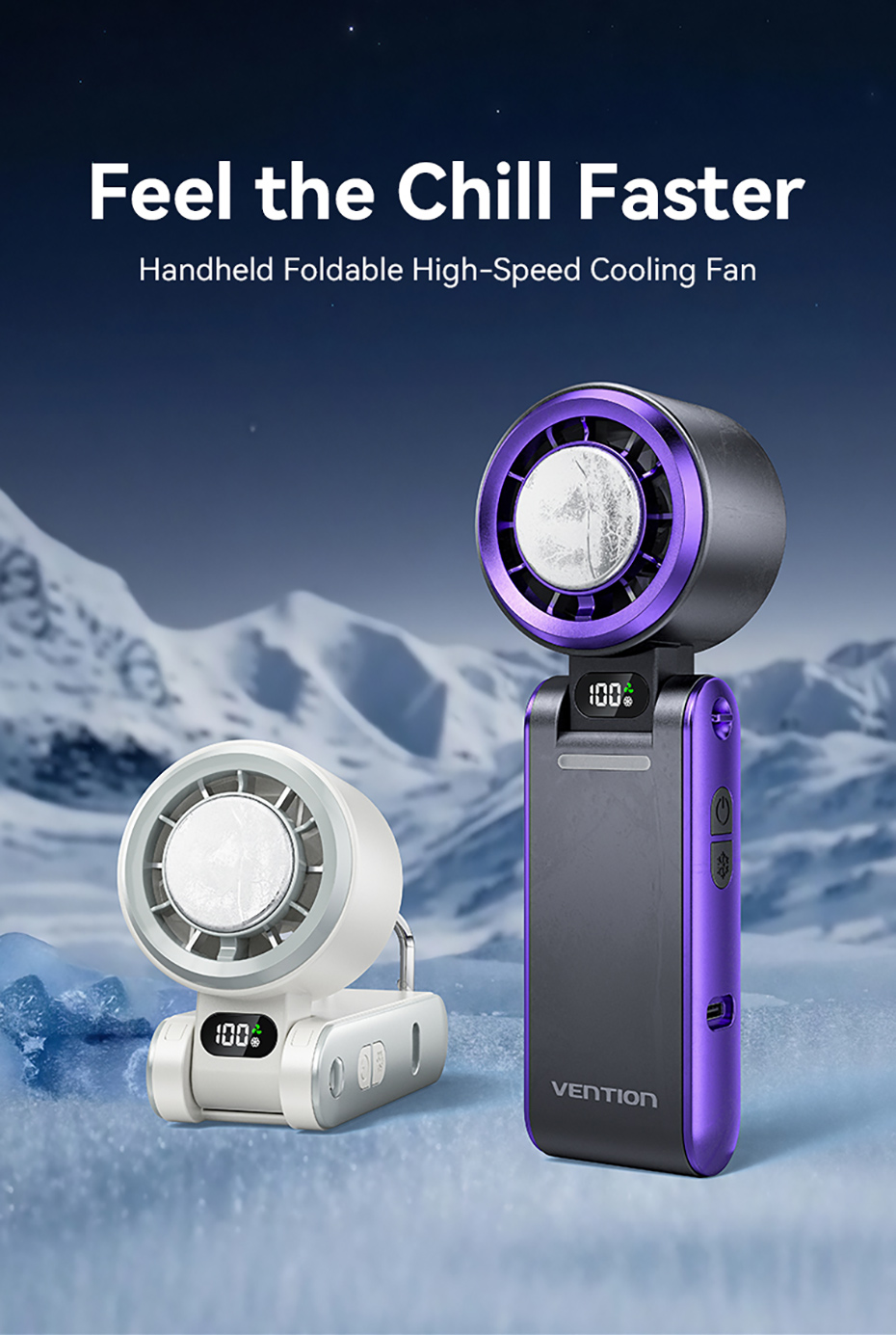 Vention Handheld Fan Foldable Fan Strong Wind 100 Gear Wind Speed Metal ...