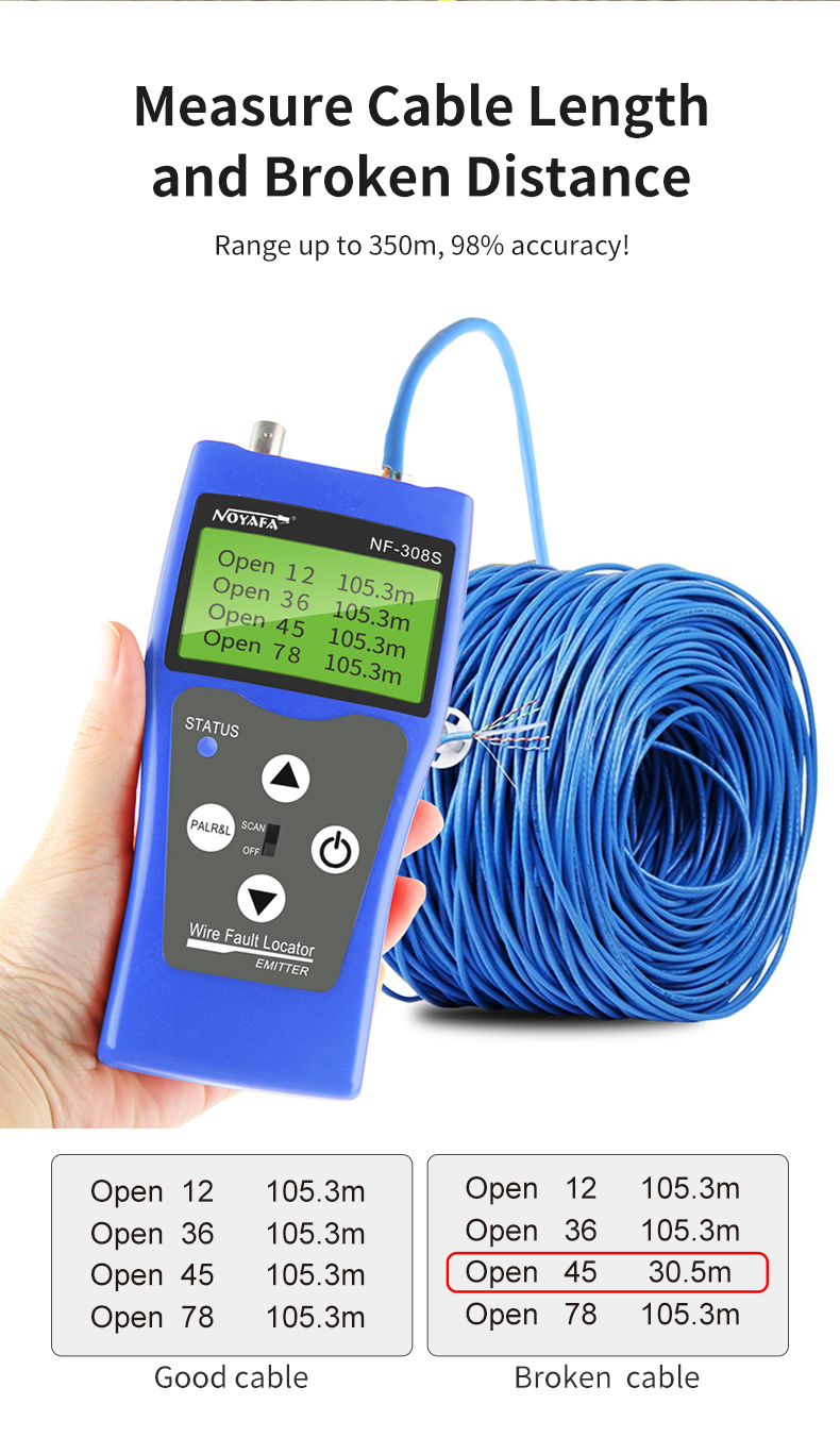 NOYAFA NF-308S Measure Network LAN Cable Length Cables Continuity Test ...