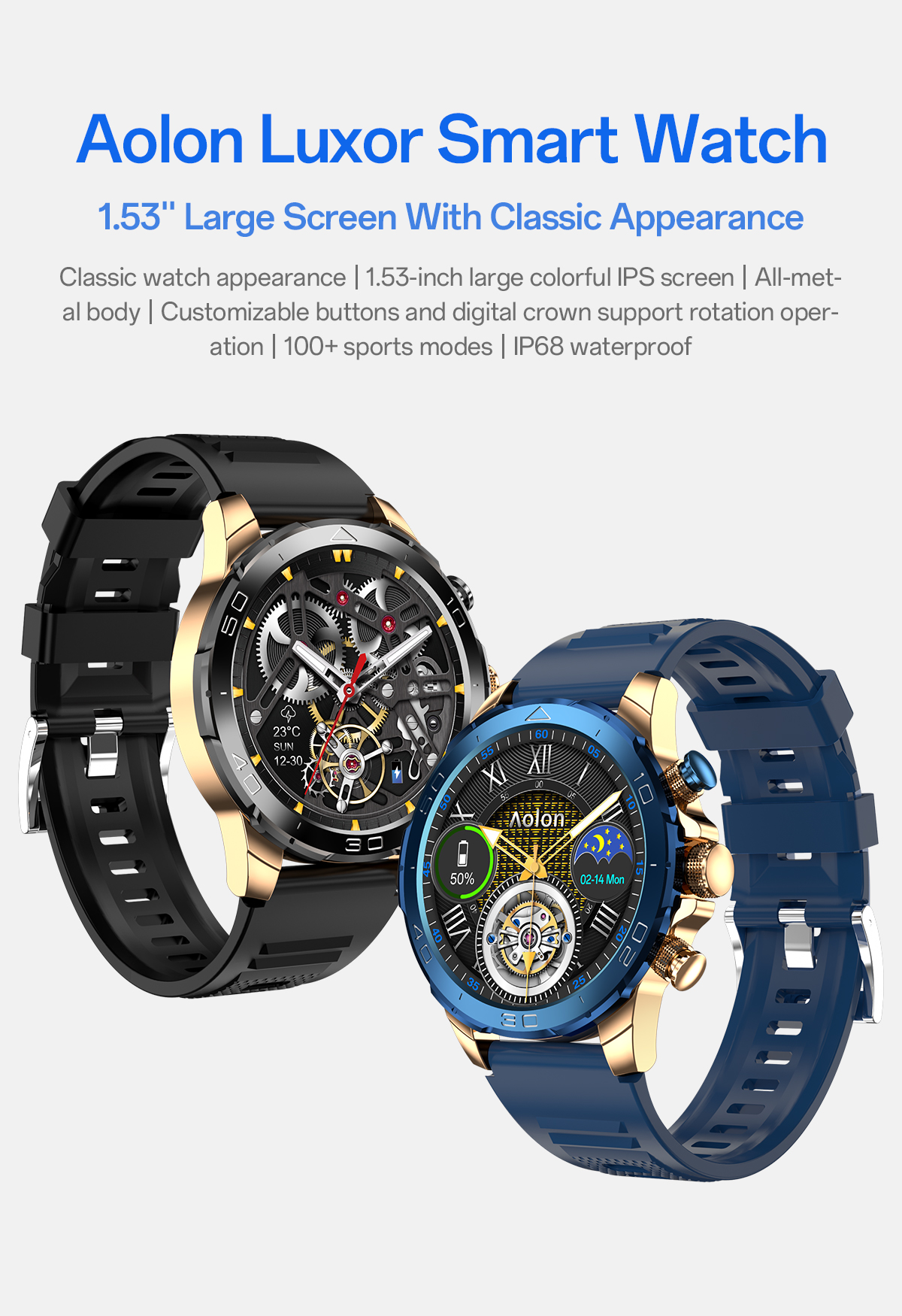 Aolon Luxor Smart Watch 1.53" Large Screen Bluetooth Call Sport Pace ...