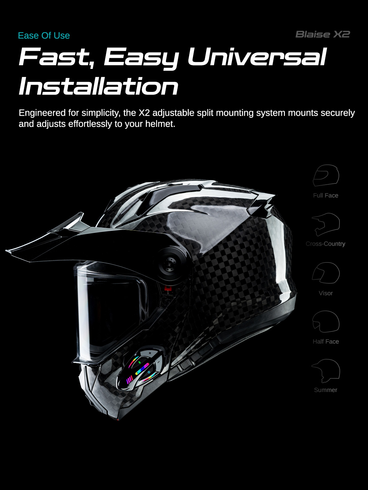 Blaise X2 Intercom 500M Helmet Bluetooth Headset Music sharing while in ...