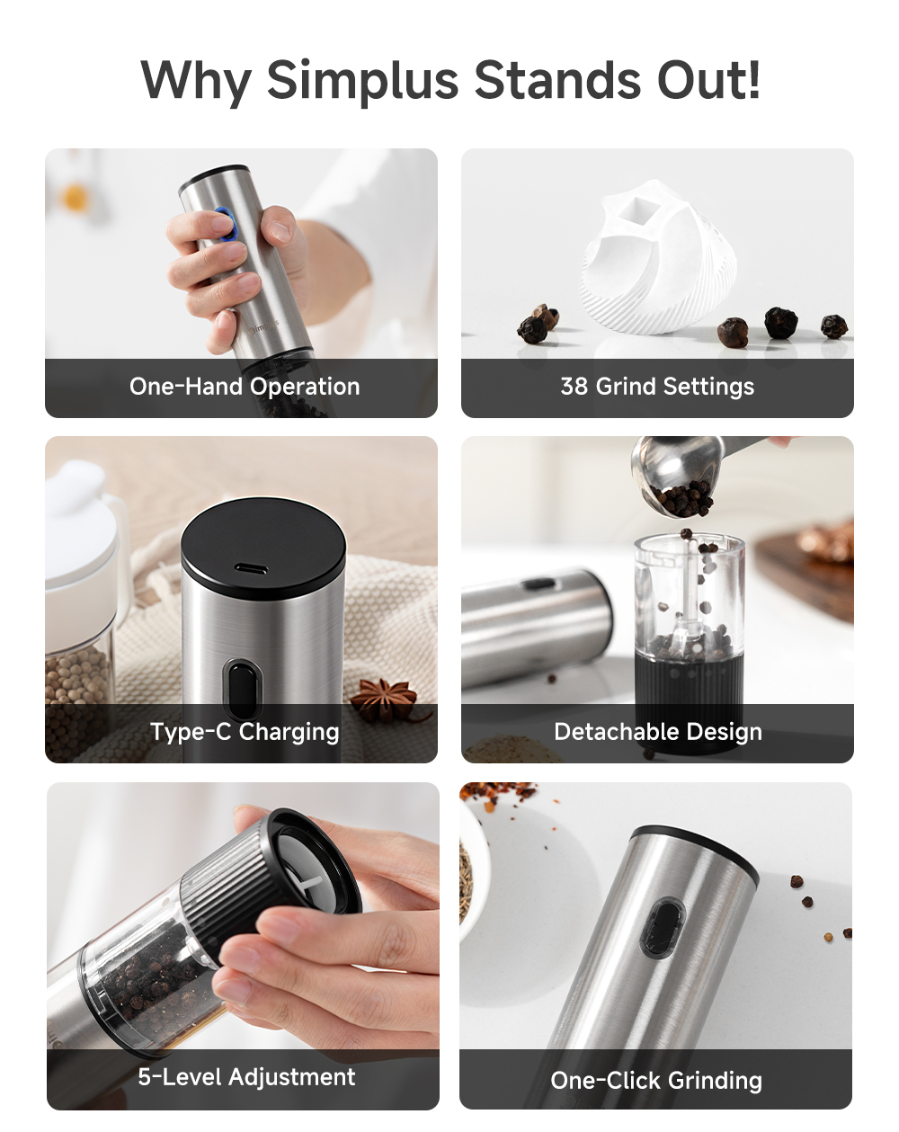 Simplus Electric Salt and Pepper Grinder Electric Pepper Grinder ...