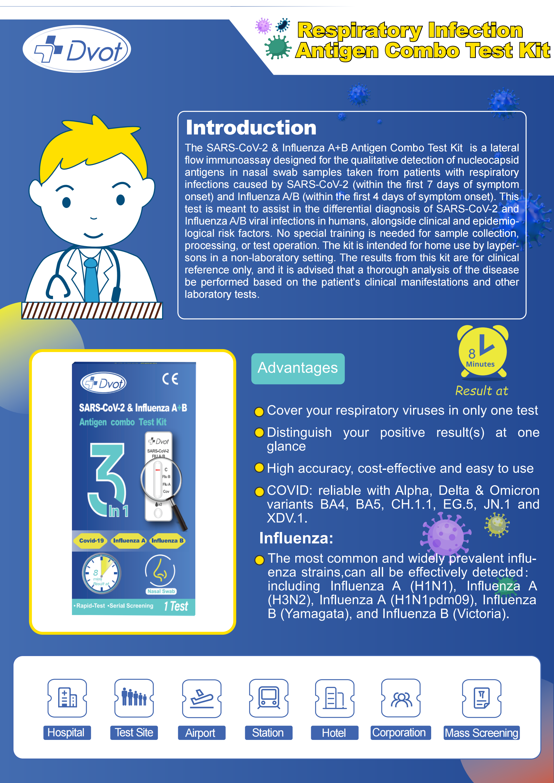 3-in-1 Rapid Test Kit Home Use | For Flu & Respiratory Symptoms | Nasal ...