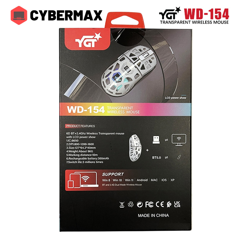 YGT Wireless Mouse 6D BT+2.4Ghz Dual Mode Transparent Rechargeable ...